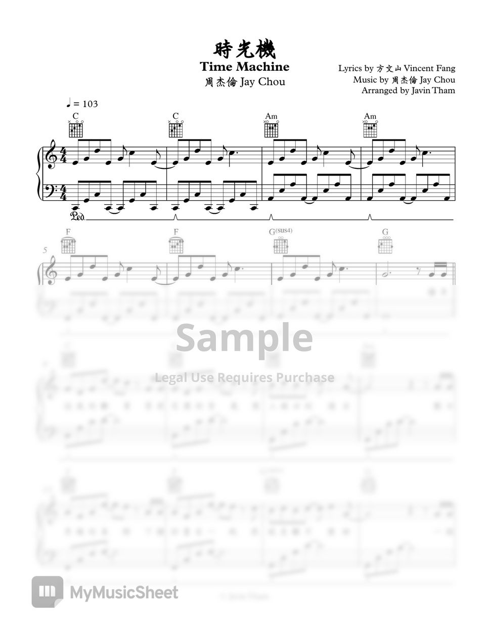 周杰倫 Jay Chou - 時光機 Time Machine Sheet Music by Javin Tham