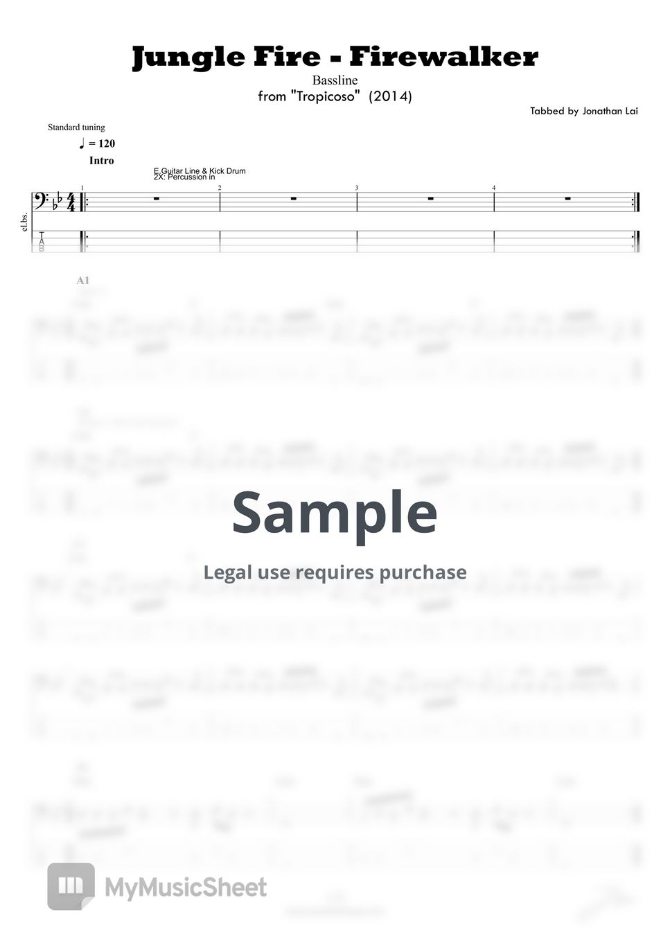 Jungle Fire - Firewalker (Bassline Tab & Notation) Sheets by Jonathan Lai