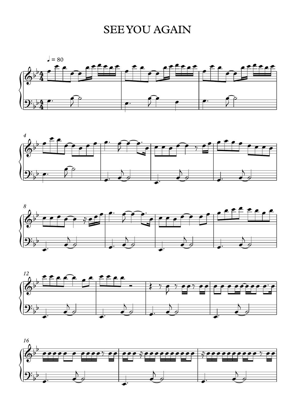 Wiz Khalifa ft. Charlie Puth - See You Again (EASY) Sheet by SlowEasyPiano