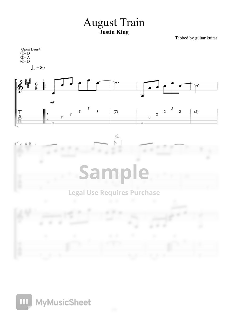 Justin King - August Train (TAB Sheet Music) Tab + 1staff by guitar kuitar