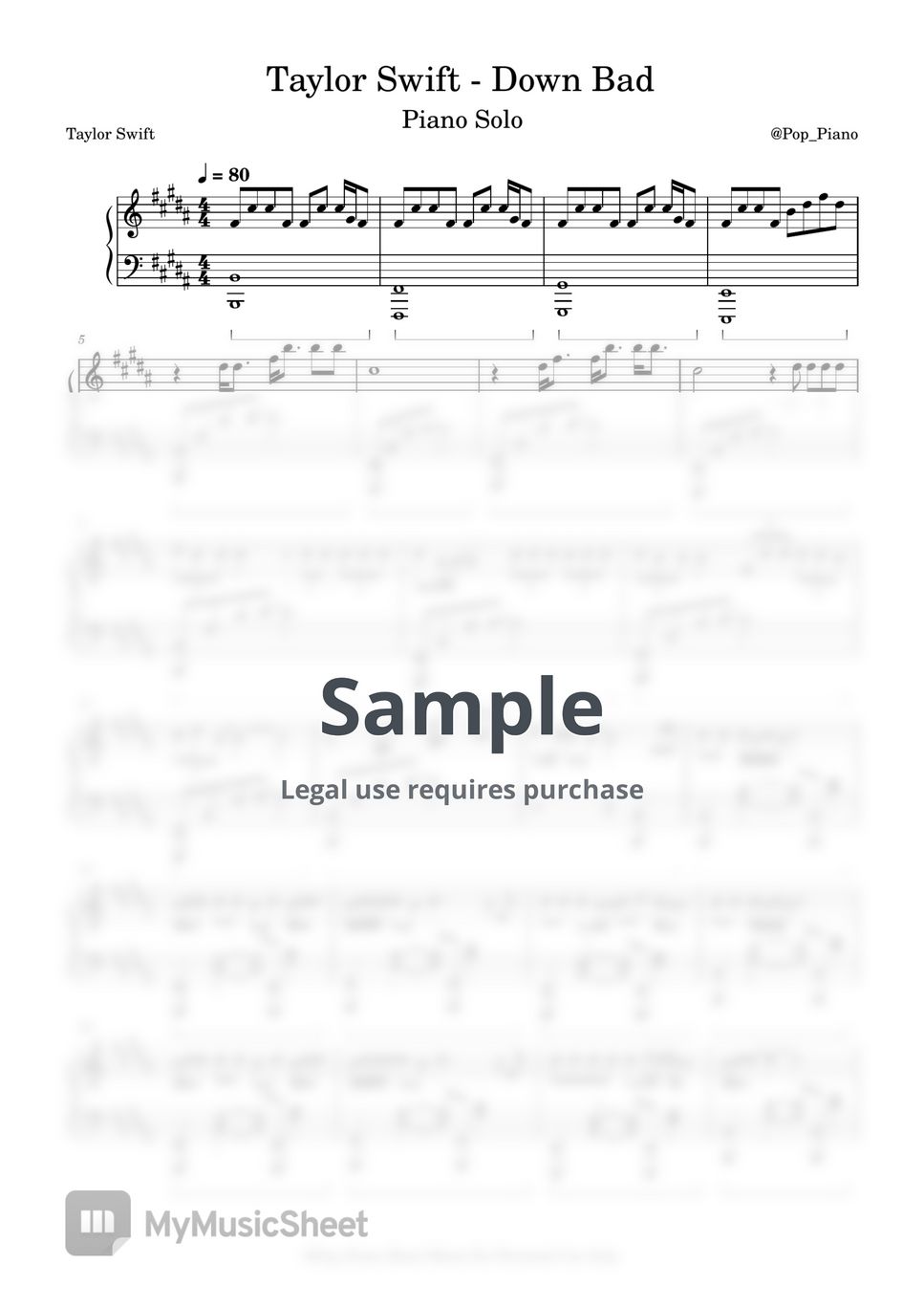 Taylor Swift - Down Bad Noten by Pop Piano