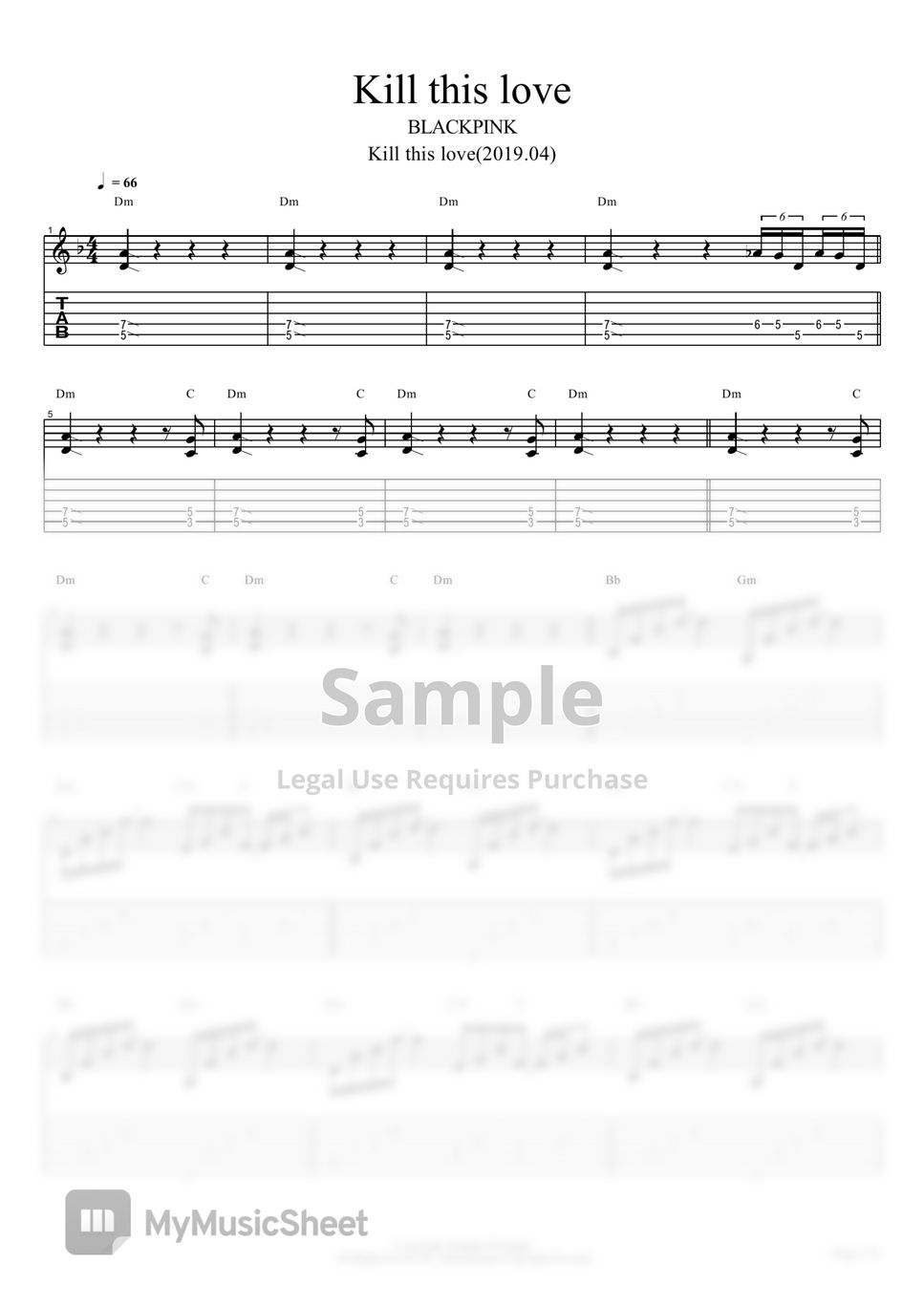 BLACKPINK - Kill This Love Guitar Cover Sheet Music