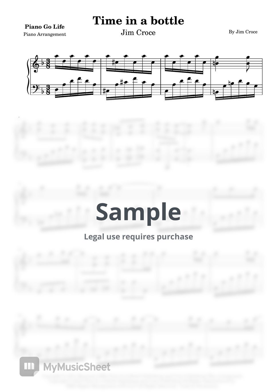 Jim Croce - Time in a bottle 악보 by Piano Go Life