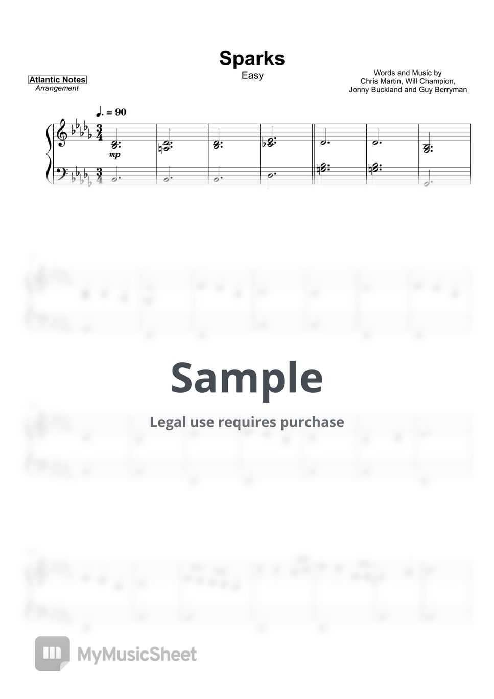Coldplay - Sparks Sheet Music by Atlantic Notes