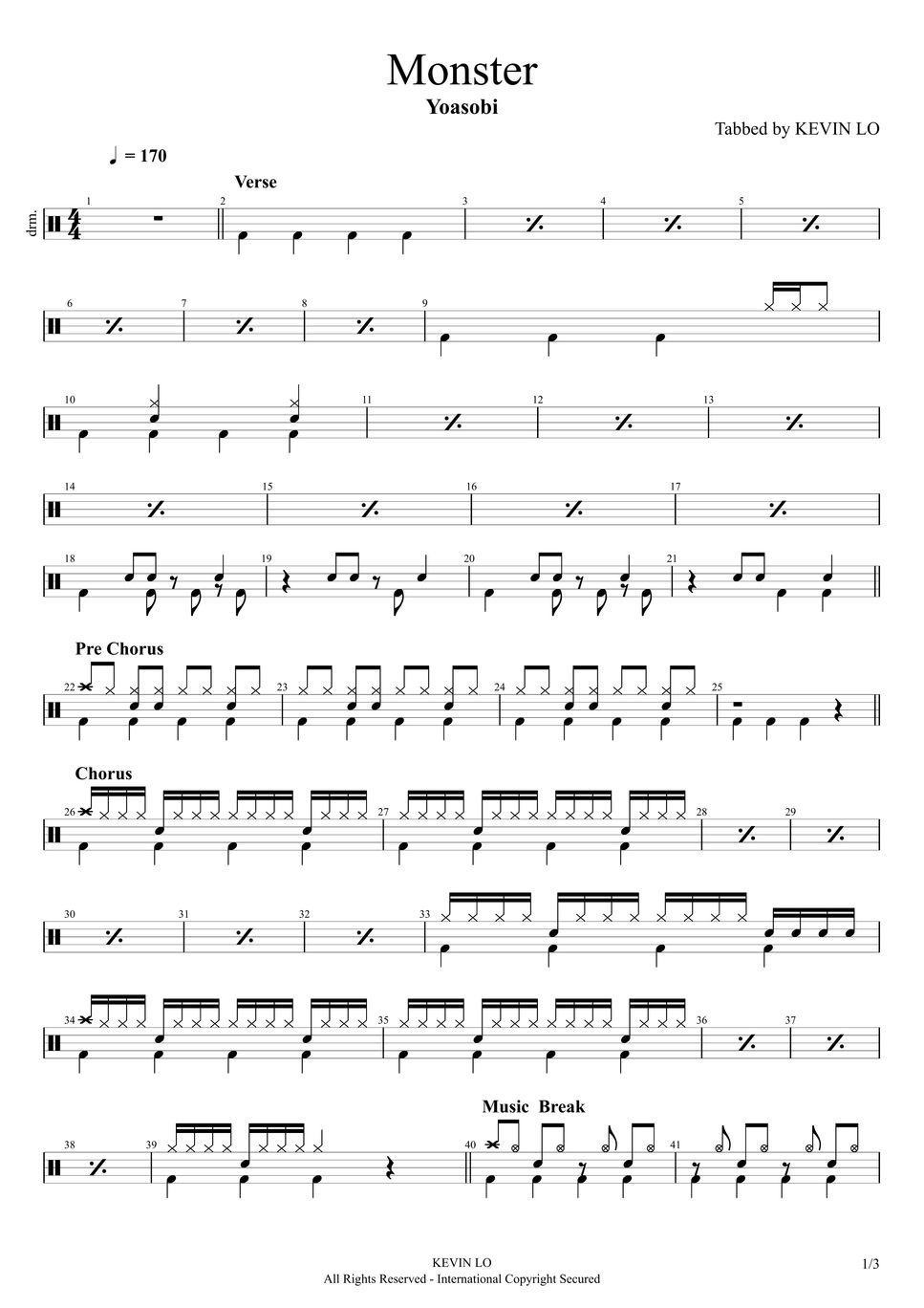 Yoasobi - Monster 怪物 Sheet Music by Kevin Lo