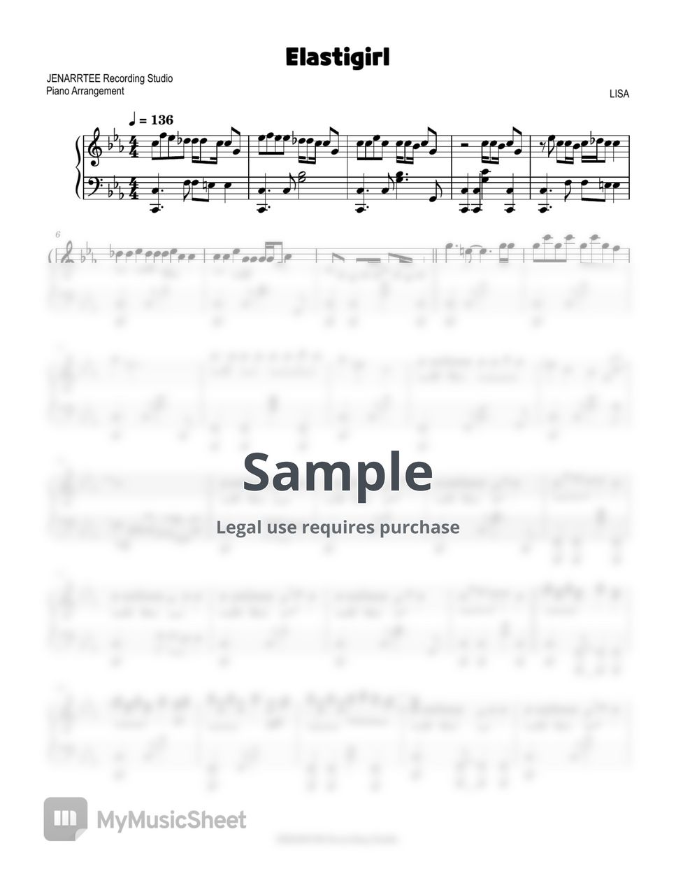 LISA - Elastigirl Sheet Music by JENARRTEE Recording Studio