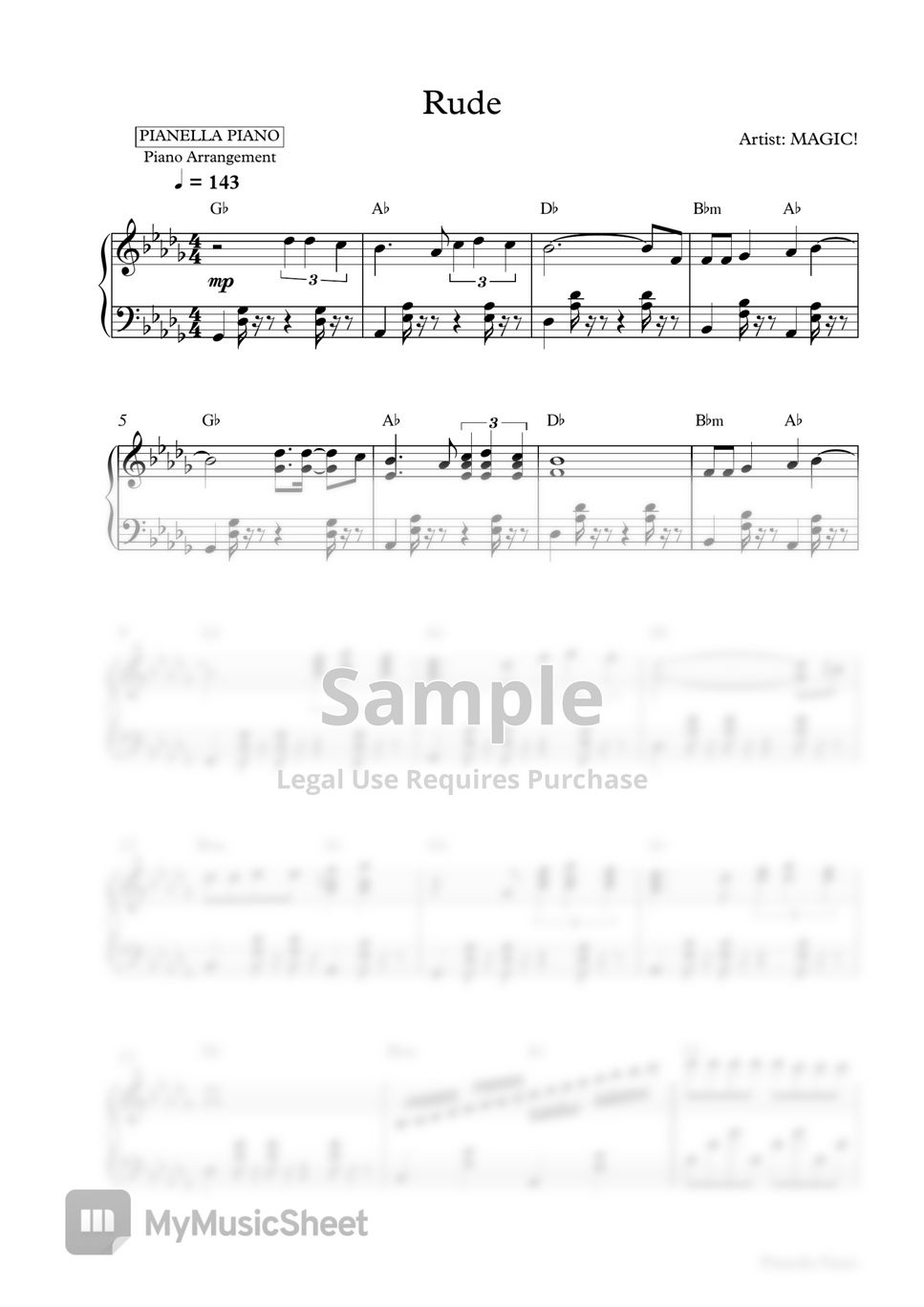 MAGIC! - Rude (Piano Sheet Music) Hoja by Pianella Piano