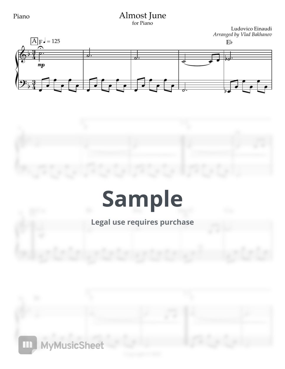 Ludovico Einaudi - Almost June Sheet Music by Vlad Bakhanov