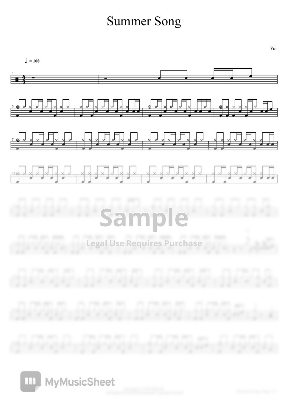 Yui - Summer Song 楽譜 by COPYDRUM