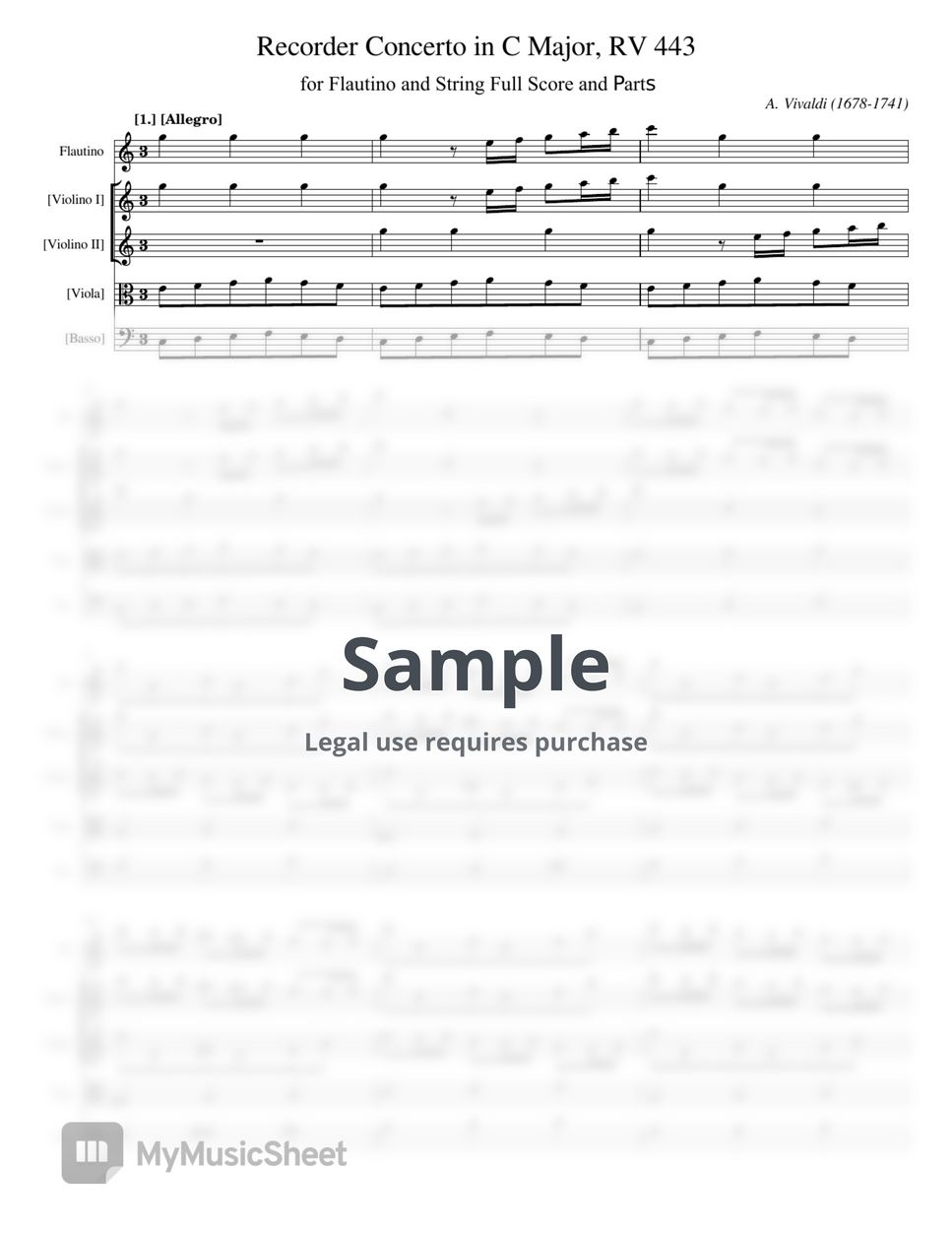 Antonio Vivaldi - Recorder Concerto in C major, RV 443 (Vivaldi - for Flautino and Strings ...