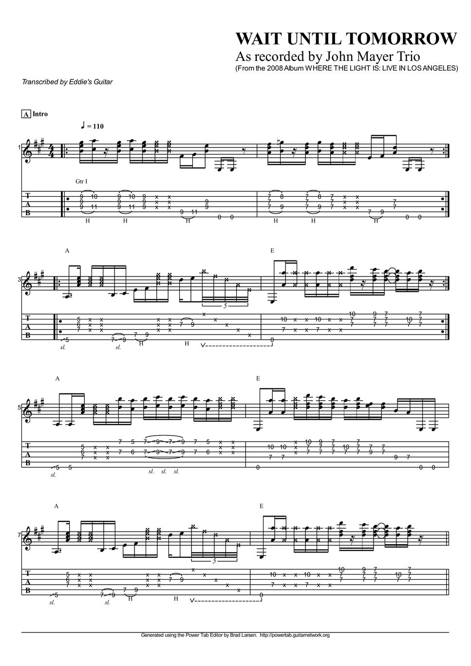 John Mayer Trio - Wait Until Tomorrow (Live) Sheets