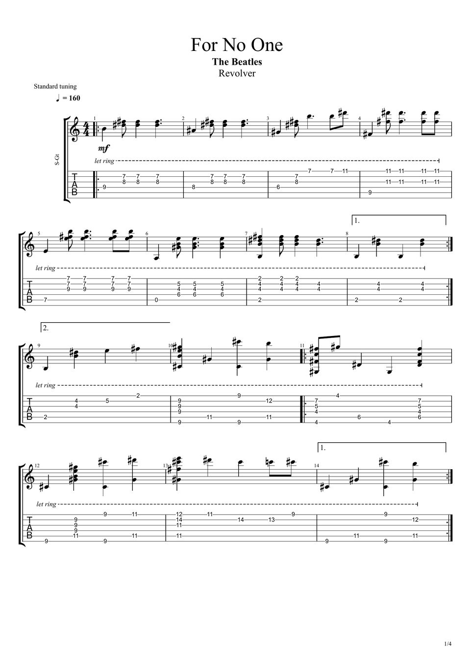 The Beatles - For No One TAB by Nico Music