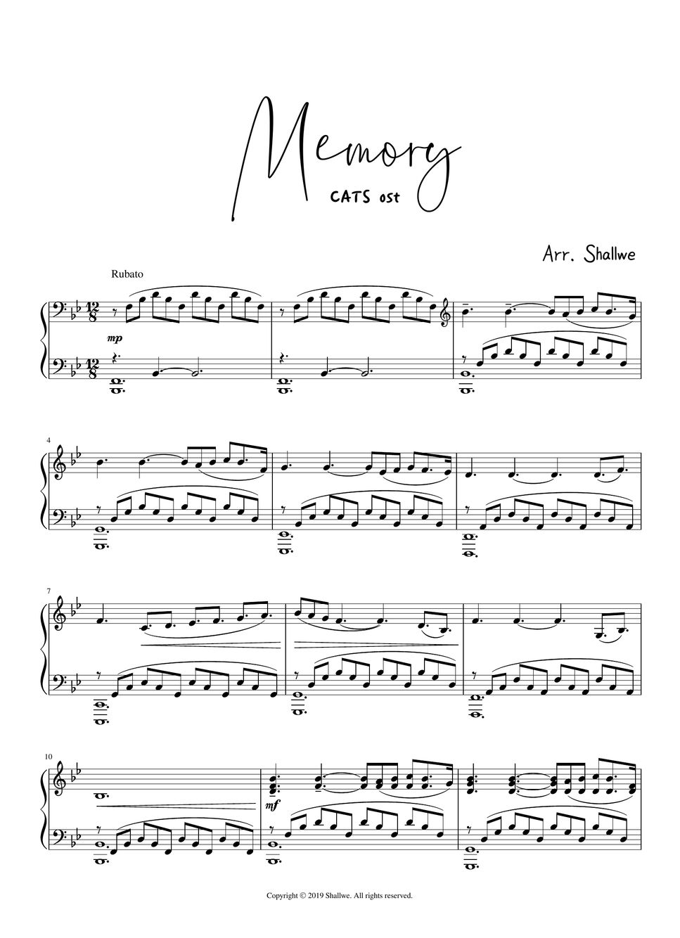 Cats ost - Memory (Piano cover) Sheets by Shallwe