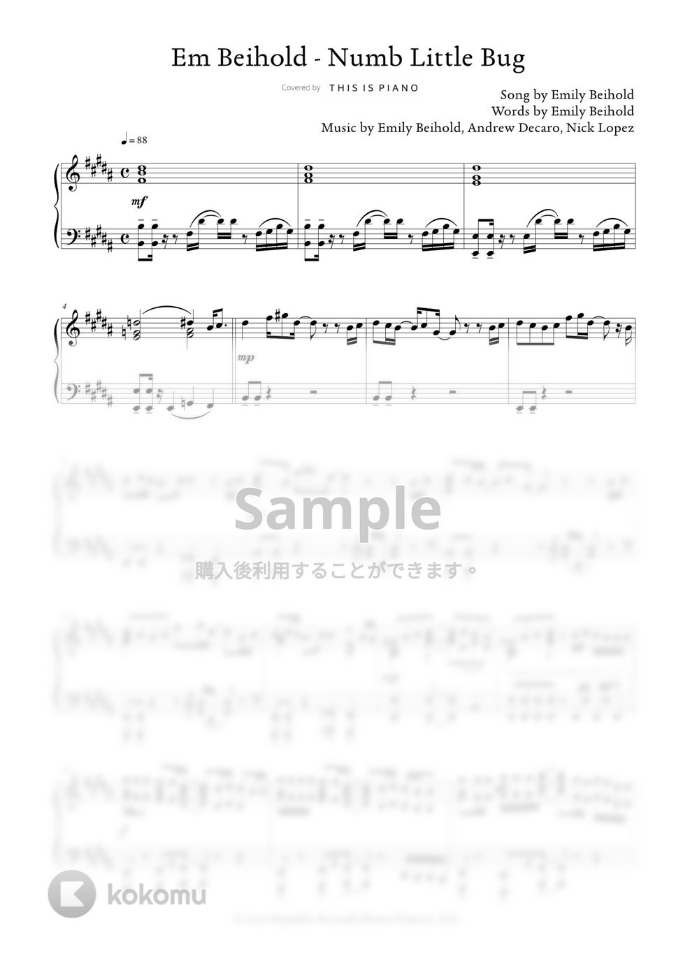 Em Beihold - Numb Little Bug 楽譜 by THIS IS PIANO