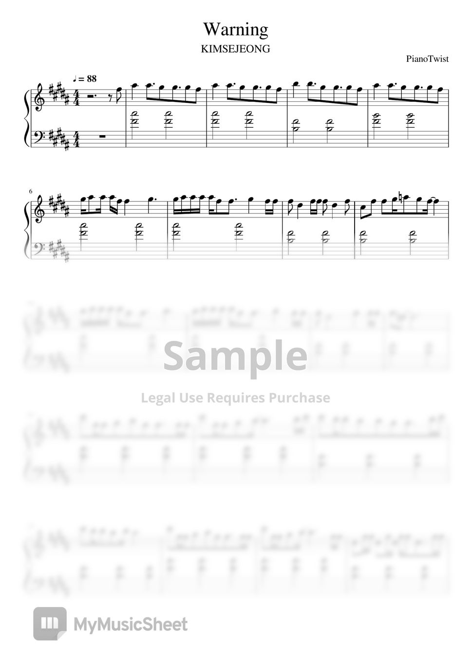 Kim Sejeong - Warning ((Feat. lIlBOI)) Sheet Music by Piano Twist