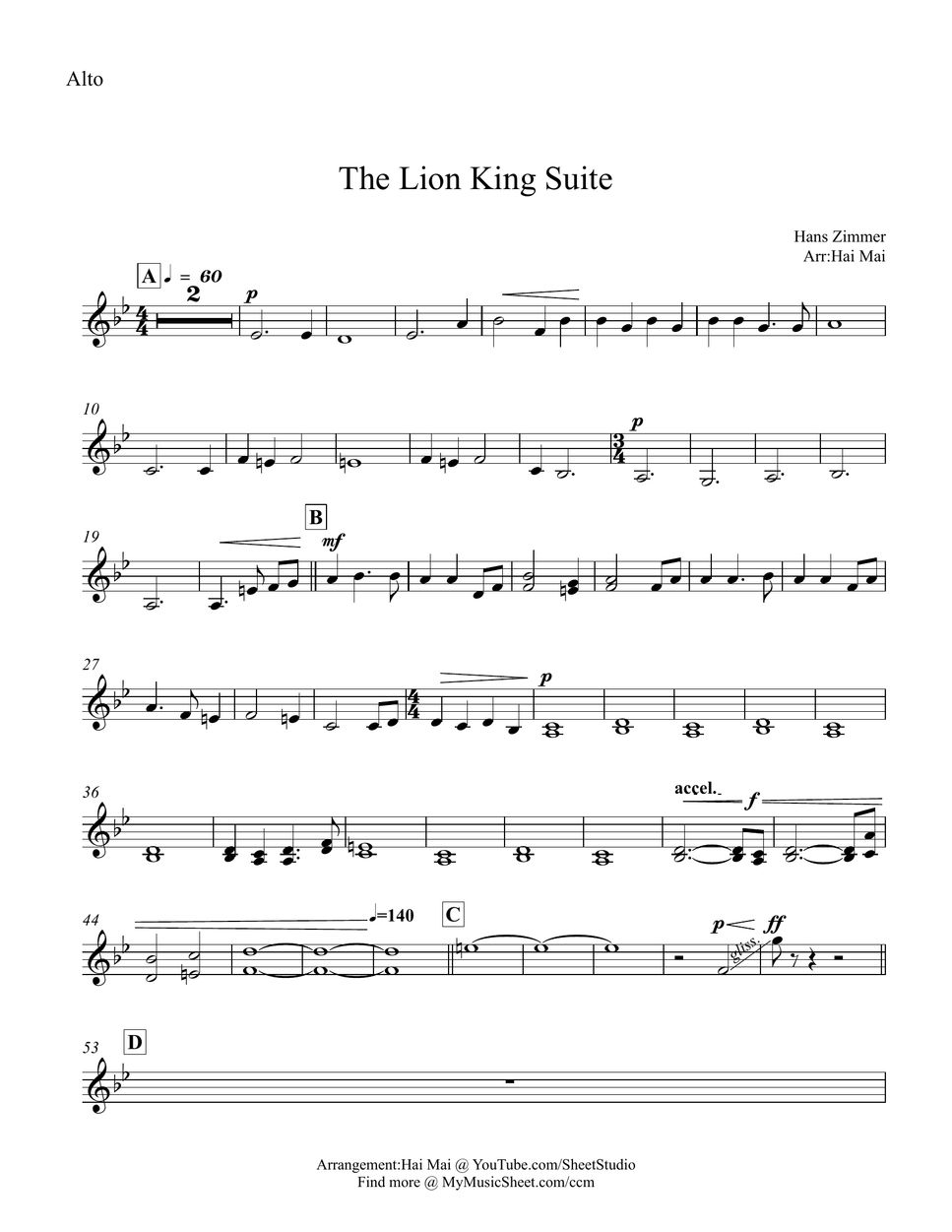 Hans Zimmer - The Lion King Suite for Orchestra - Set of Part Partitura ...