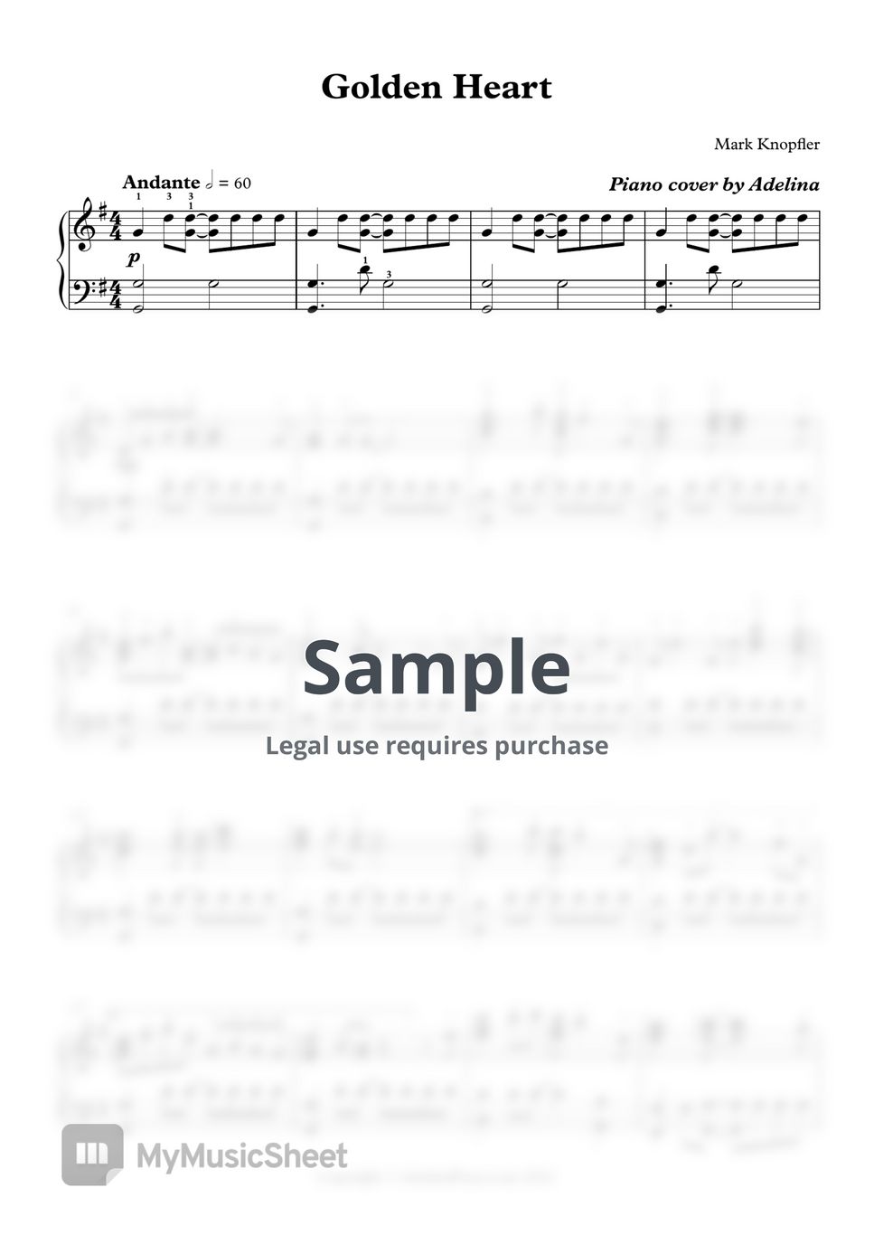 Mark Knopfler - Golden Heart Notenblatt by Adelina Piano