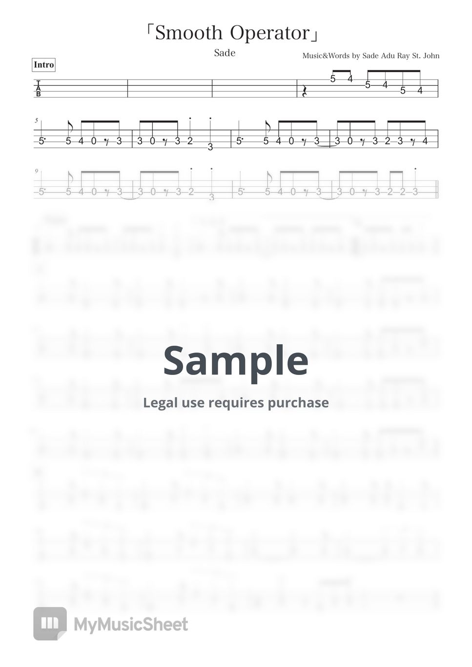 Sade - Smooth Operator (ベース譜/TAB譜のみ) Sheets by きどりん