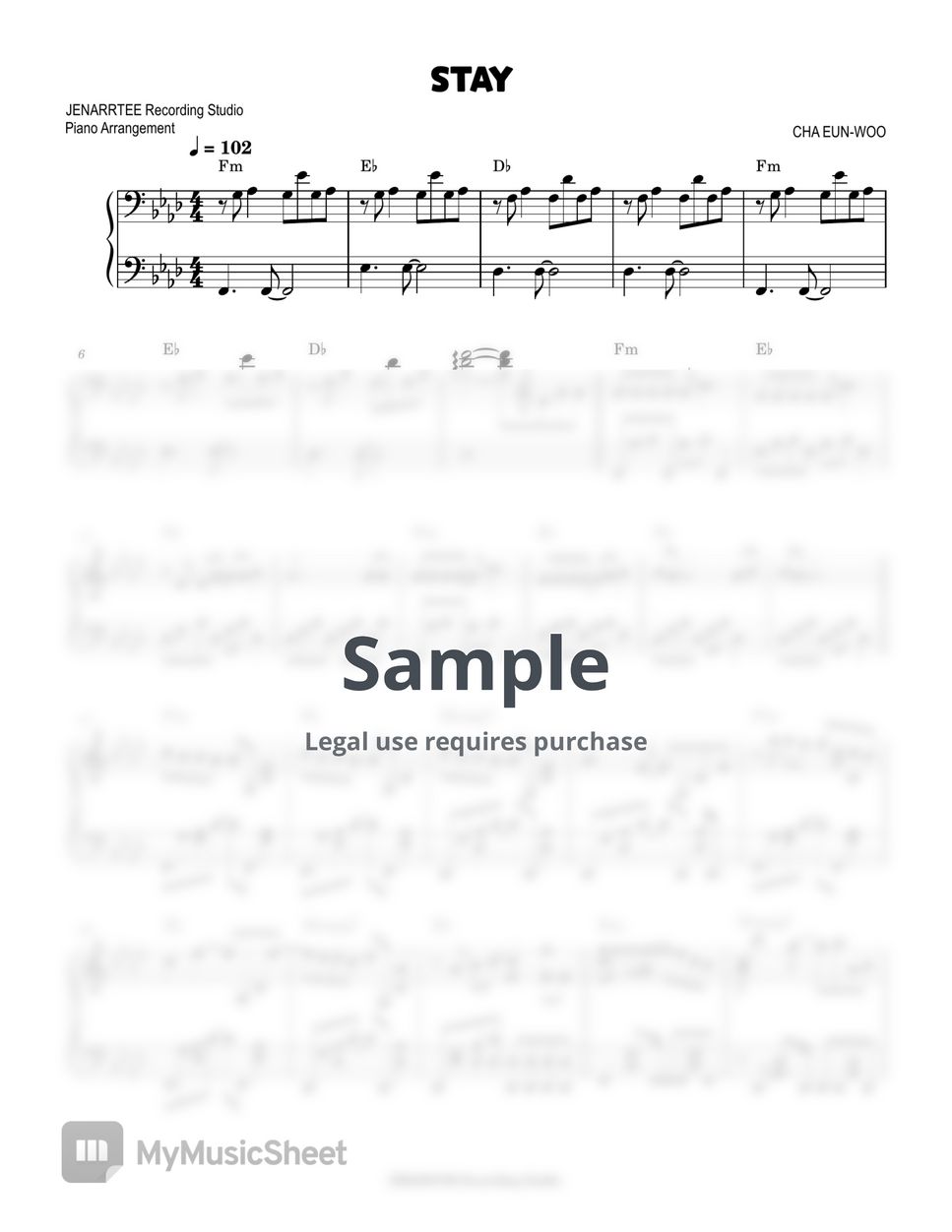 CHA EUNWOO - STAY Sheets by JENARRTEE Recording Studio