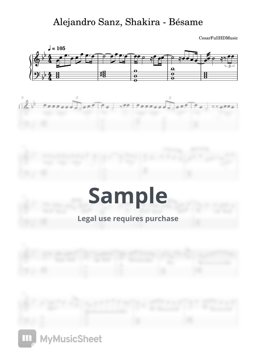 Alejandro Sanz, Shakira - Bésame Sheet Music