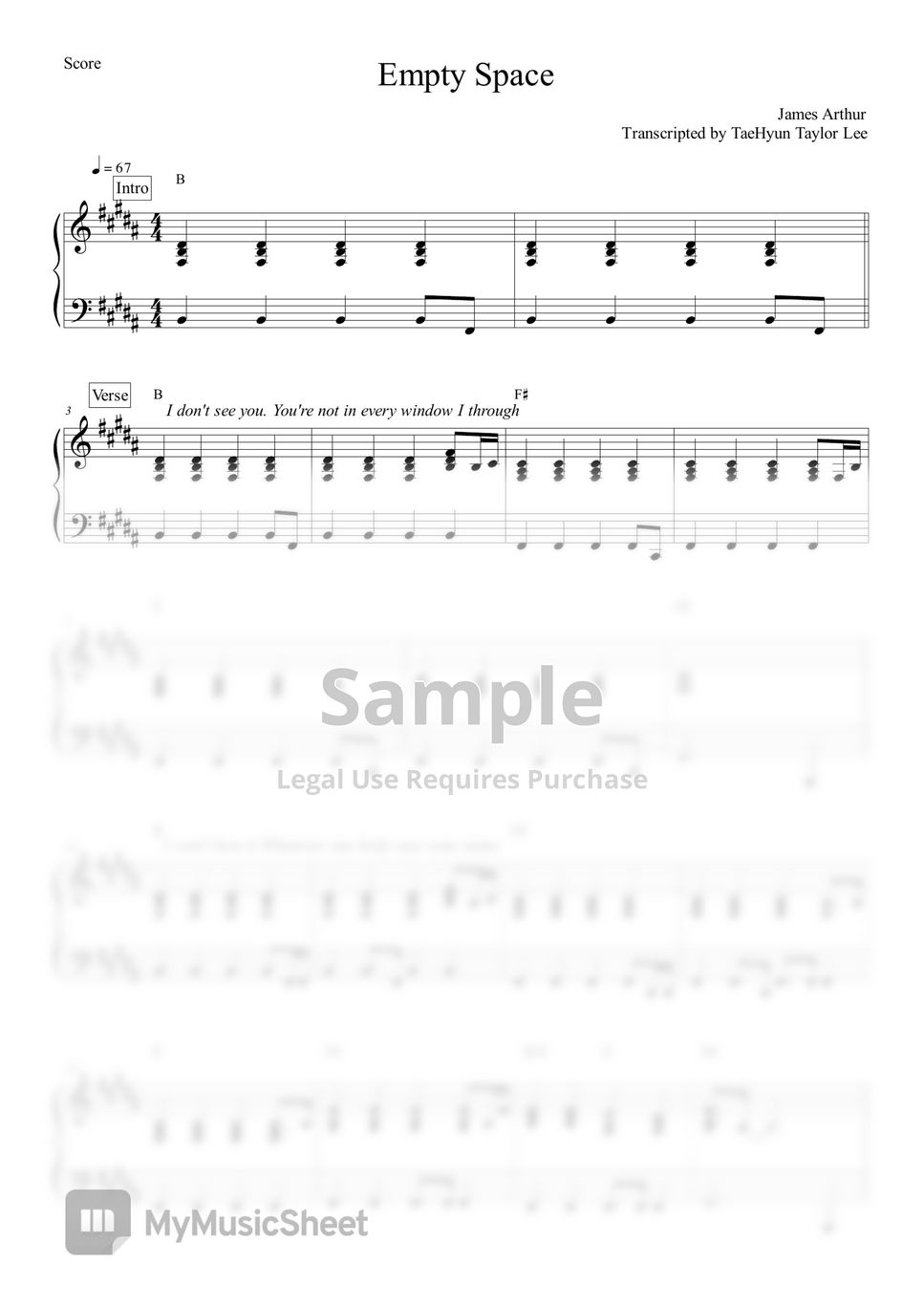 James Arthur - Empty Space (Vevo Live Version) Sheets by TaeHyun Taylor Lee