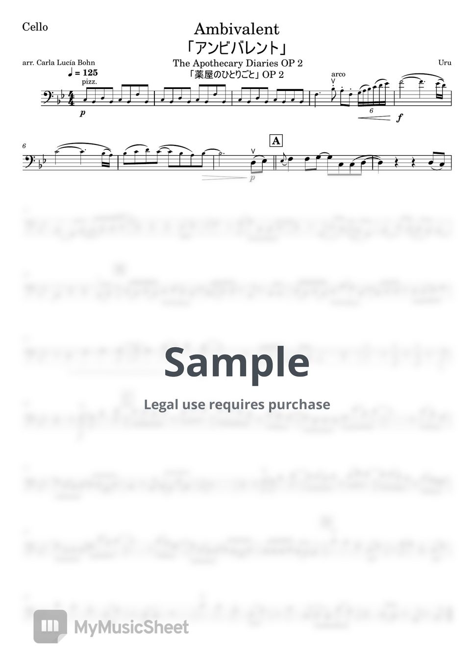 Uru - Ambivalent | The Apothecary Diaries OP 2 [Cello] Partitura by ...