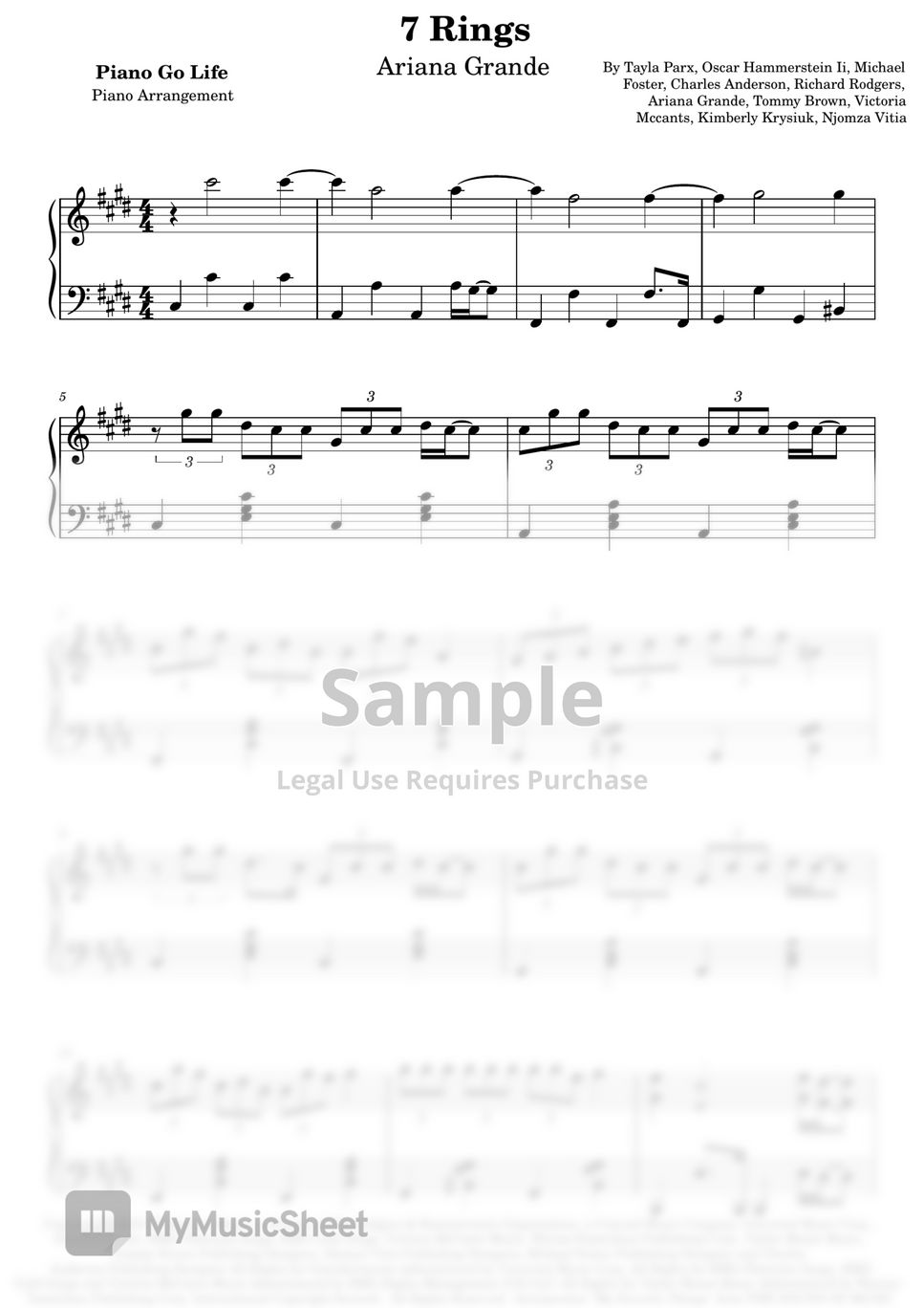 Ariana Grande - 7 Rings 曲谱 by Piano Go Life