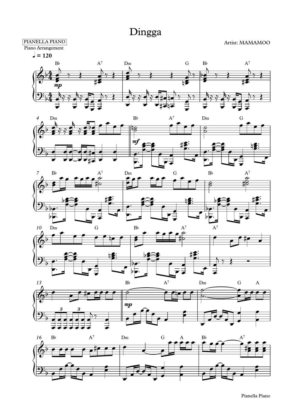 MAMAMOO - Dingga (Piano Sheet) Sheets by Pianella Piano