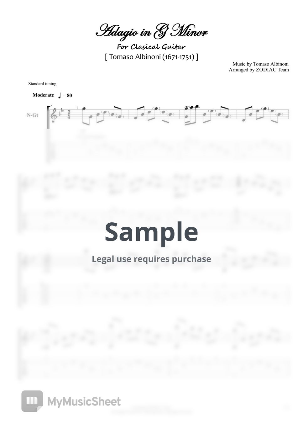 Tomaso Albinoni - Adagio in G Minor (알비노니 아다지오) Sheet Music by ZODIAC Team