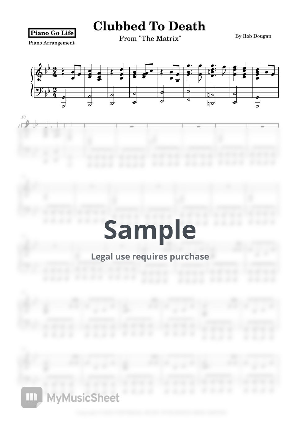 Rob Dougan - Clubbed to Death (MATRIX) Sheet Music by Piano Go Life