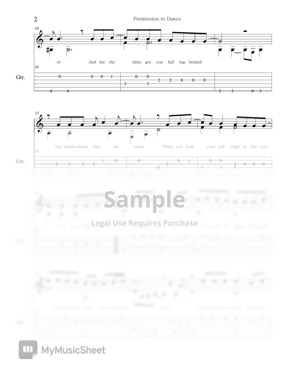 BTS - Permission to Dance (기타 타브 악보) Sheets by 박우정