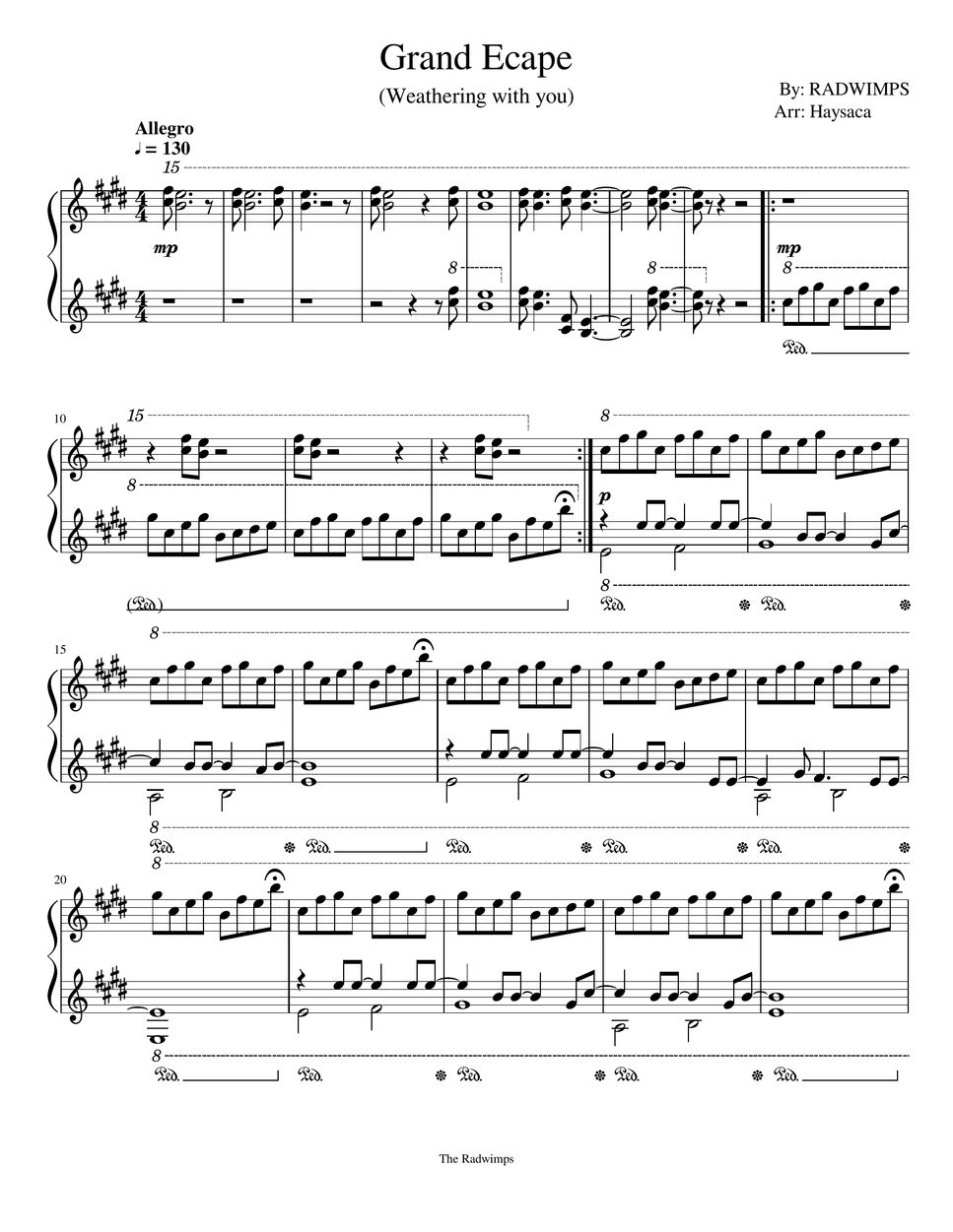 RADWIMPS - Grand Escape (Tenki no ko) 악보 by Haysaca