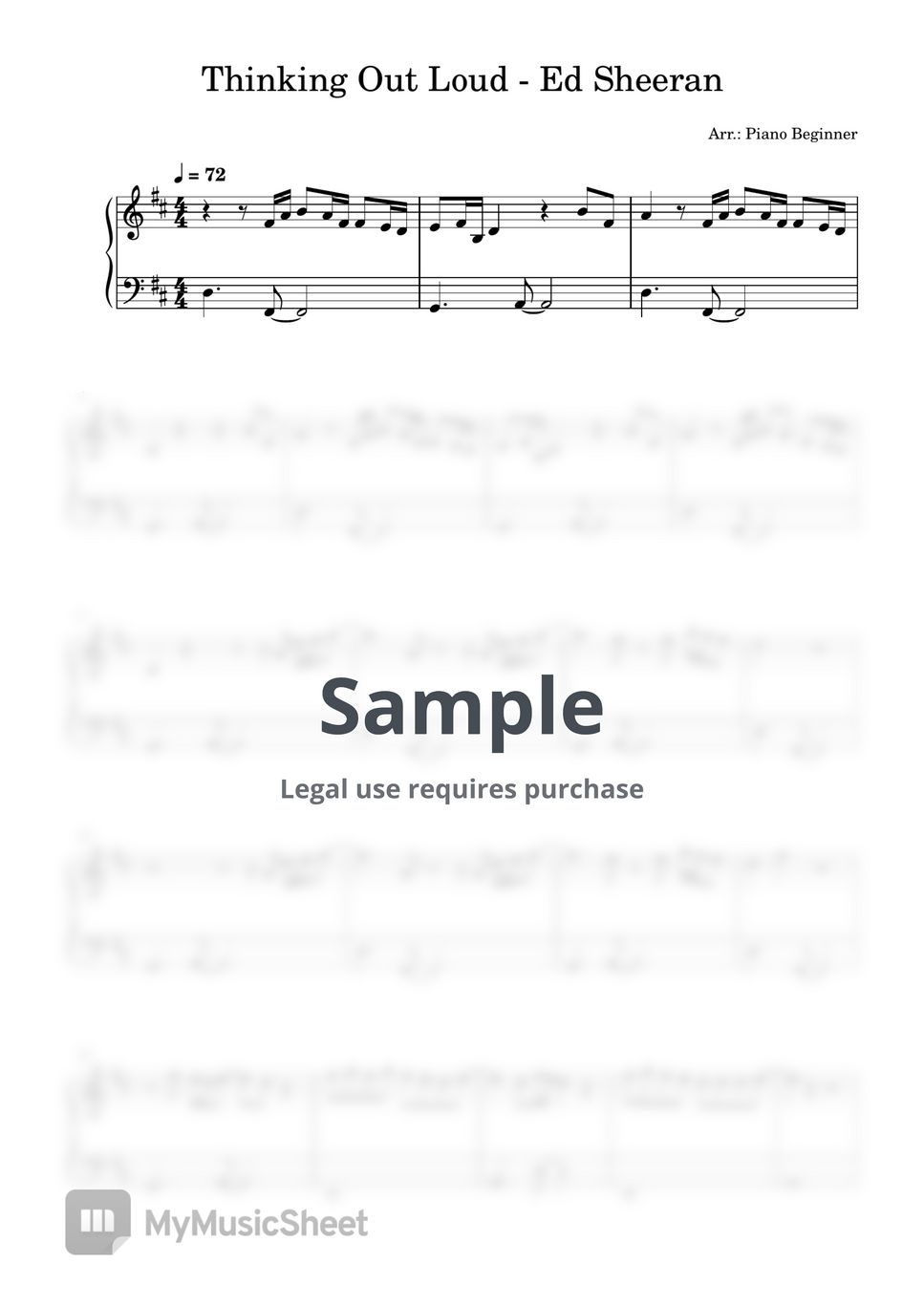 Ed Sheeran - Thinking Out Loud 악보 by Piano Beginner