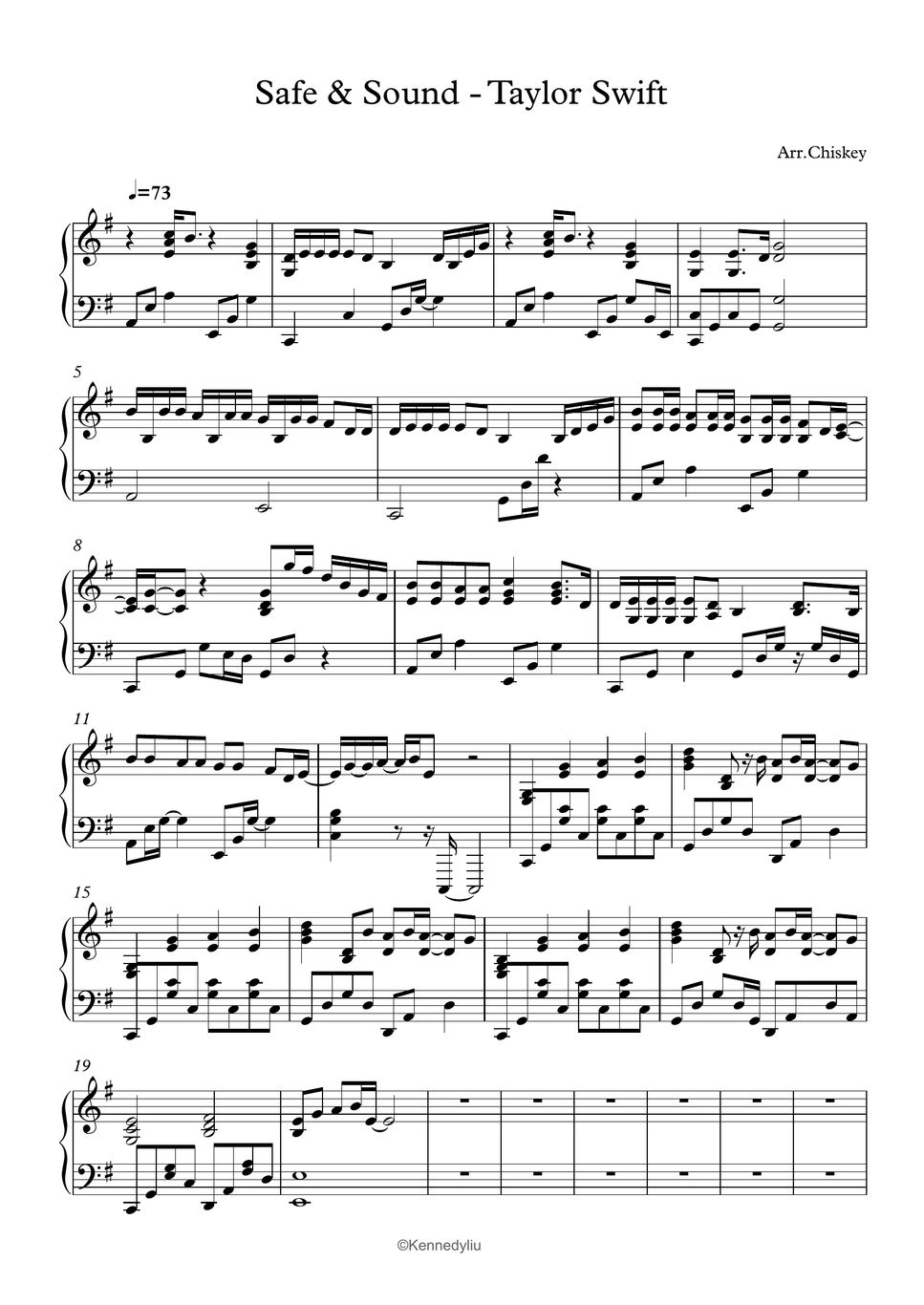 Taylor Swift - Safe & Sound نوتة by chiskeypiano
