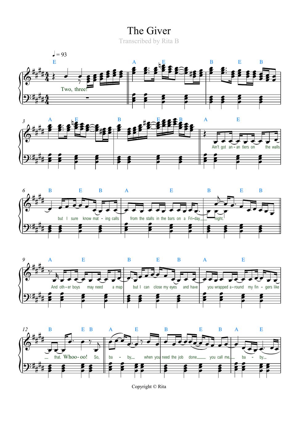 Chappell Roan - The Giver (With lyrics and chords) 乐谱 by Rita B