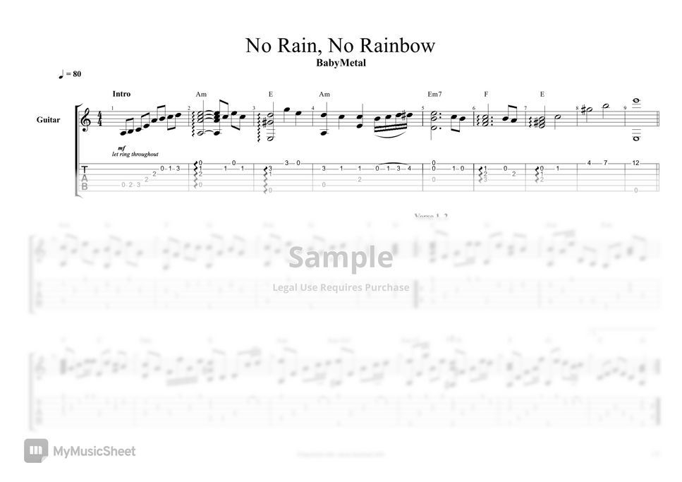 Babymetal - No Rain, No Rainbow 「止まない雨」 악보