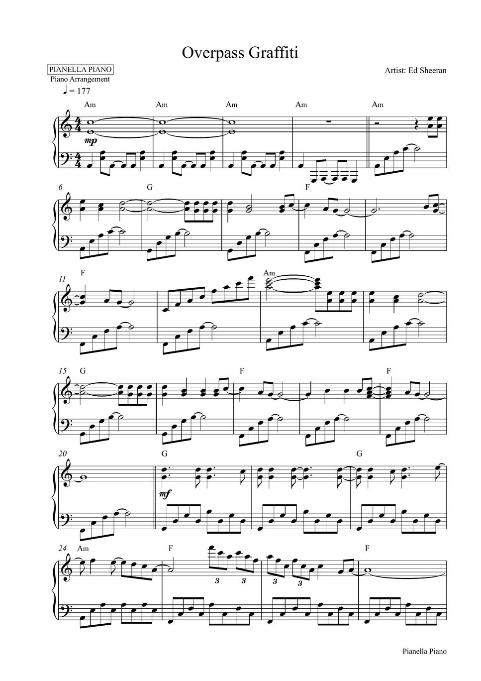Ed Sheeran - Overpass Graffiti (Piano Sheet) Sheet by Pianella Piano