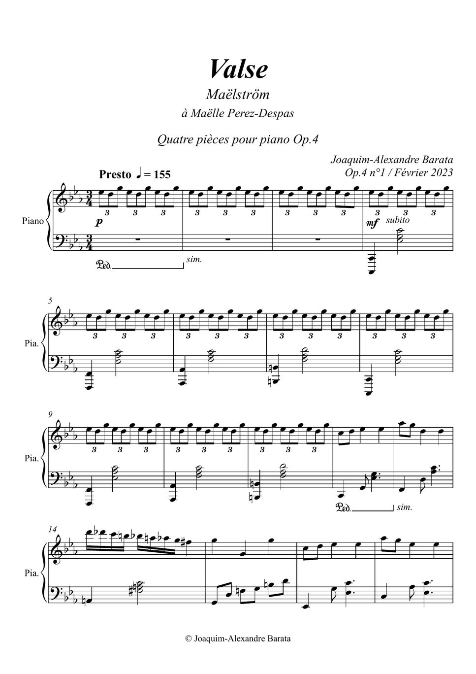 Joaquim-Alexandre Barata - Valse - Op.4 n°1 in C Minor Sheet Music by ...