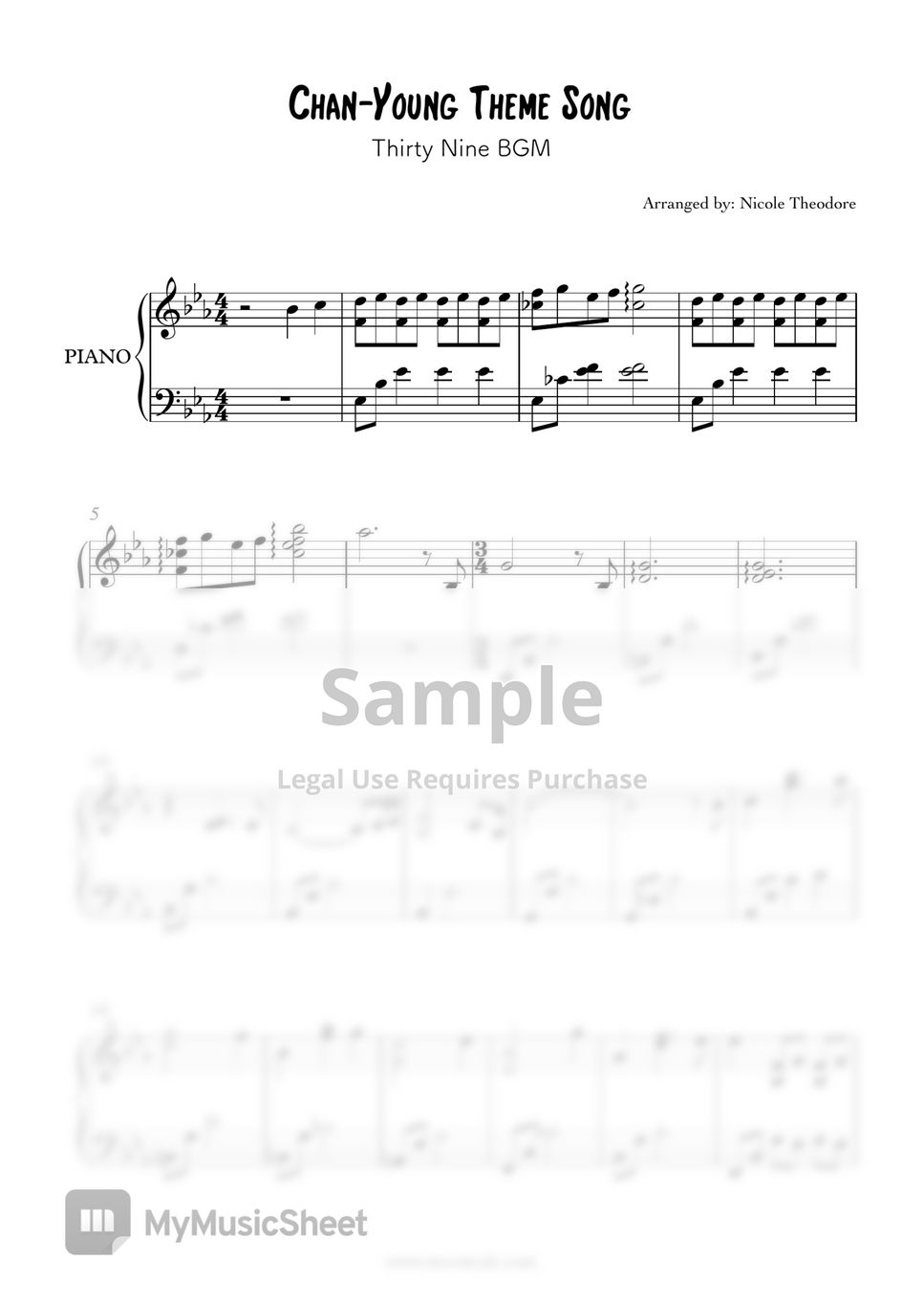 Thirty Nine - 정찬영 Theme Song Sheets by Nicole Theodore (moosicole)