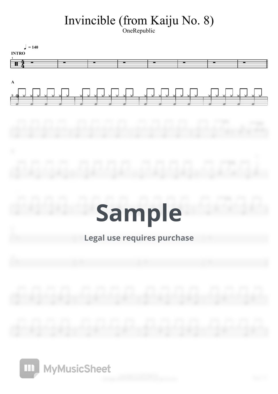 OneRepublic - Invincible (from Kaiju No. 8) Sheet Music by copydrum
