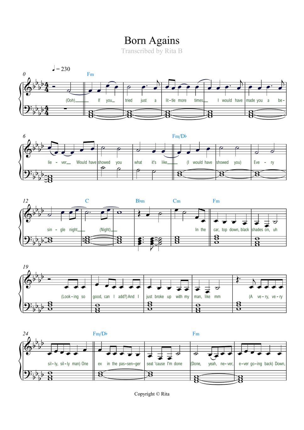 LISA, RAYE, Doja Cat - Born Again (Lyrics, Chords) Sheet Music by Rita B