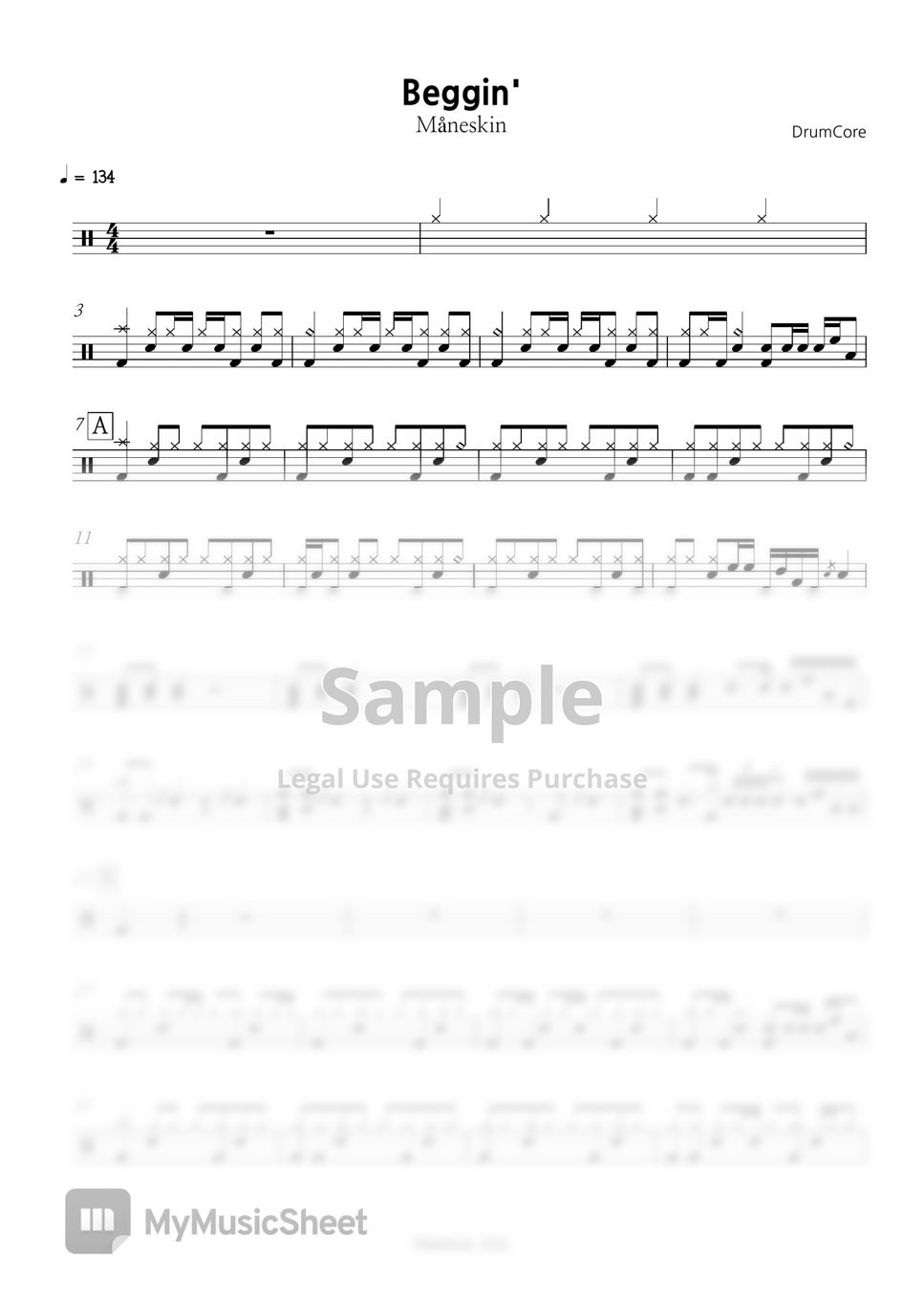 Maneskin - Beggin' Sheets by DrumCore