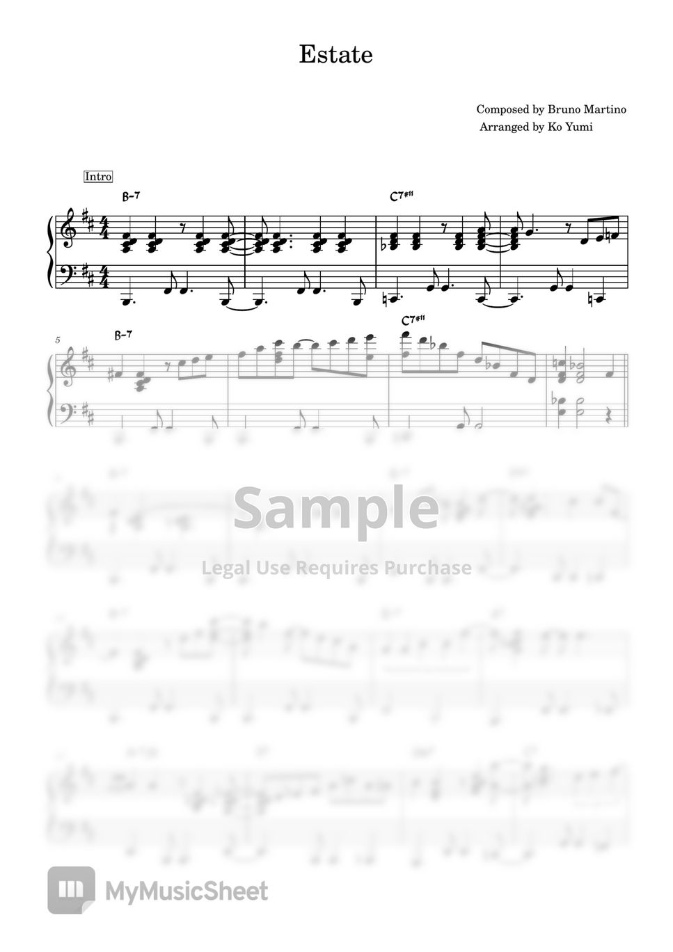 Bruno Martino - ESTATE (Bossa Nova Solo Piano) Sheet Music by KoYumi Music