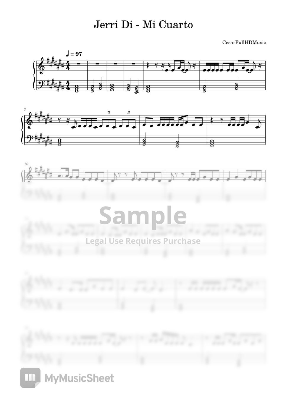 Jerry Di - Mi Cuarto Sheet Music