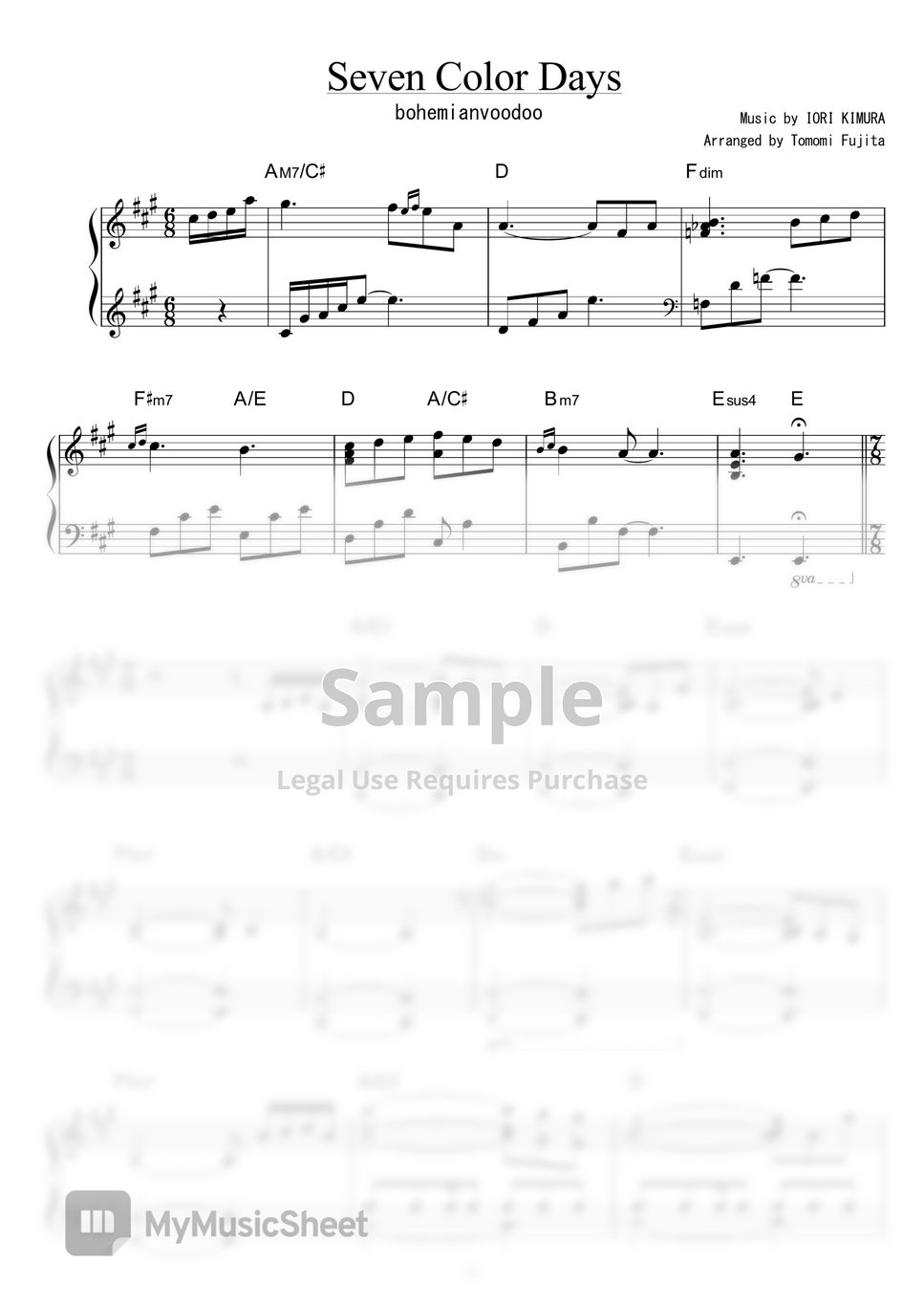 bohemianvoodoo - Seven Color Days 악보 by piano*score