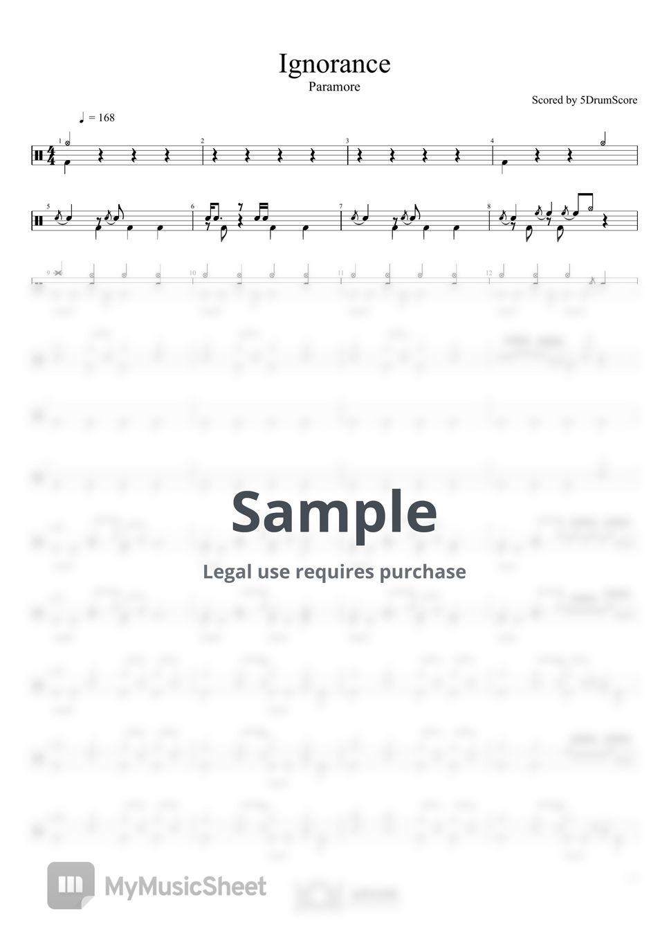 Paramore - Ignorance Sheet Music by 5DrumScore