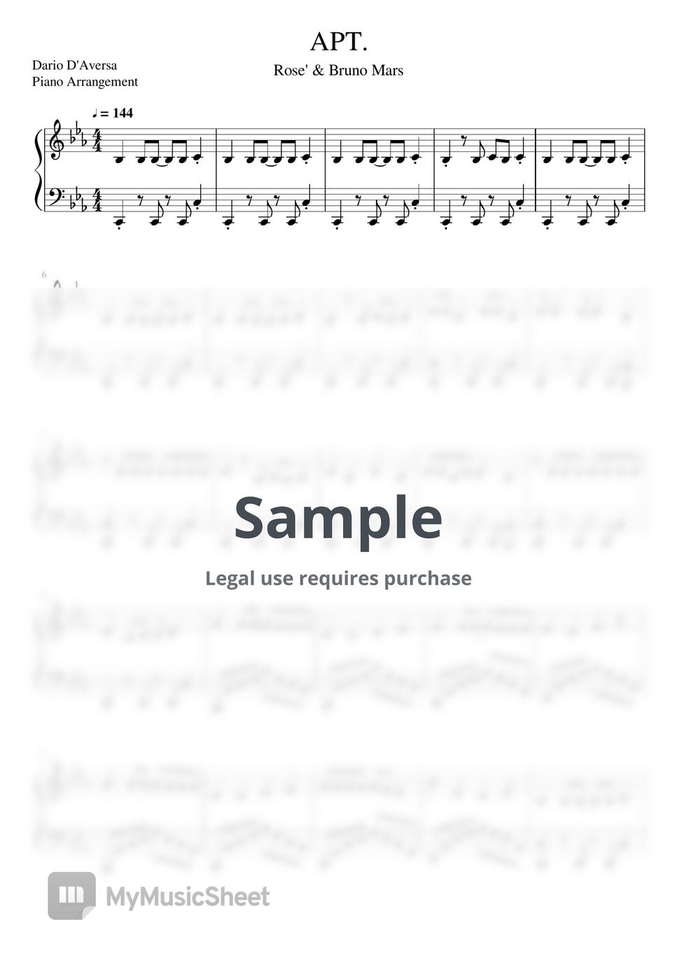 Rose', Bruno Mars - APT. Sheets by Dario D'Aversa