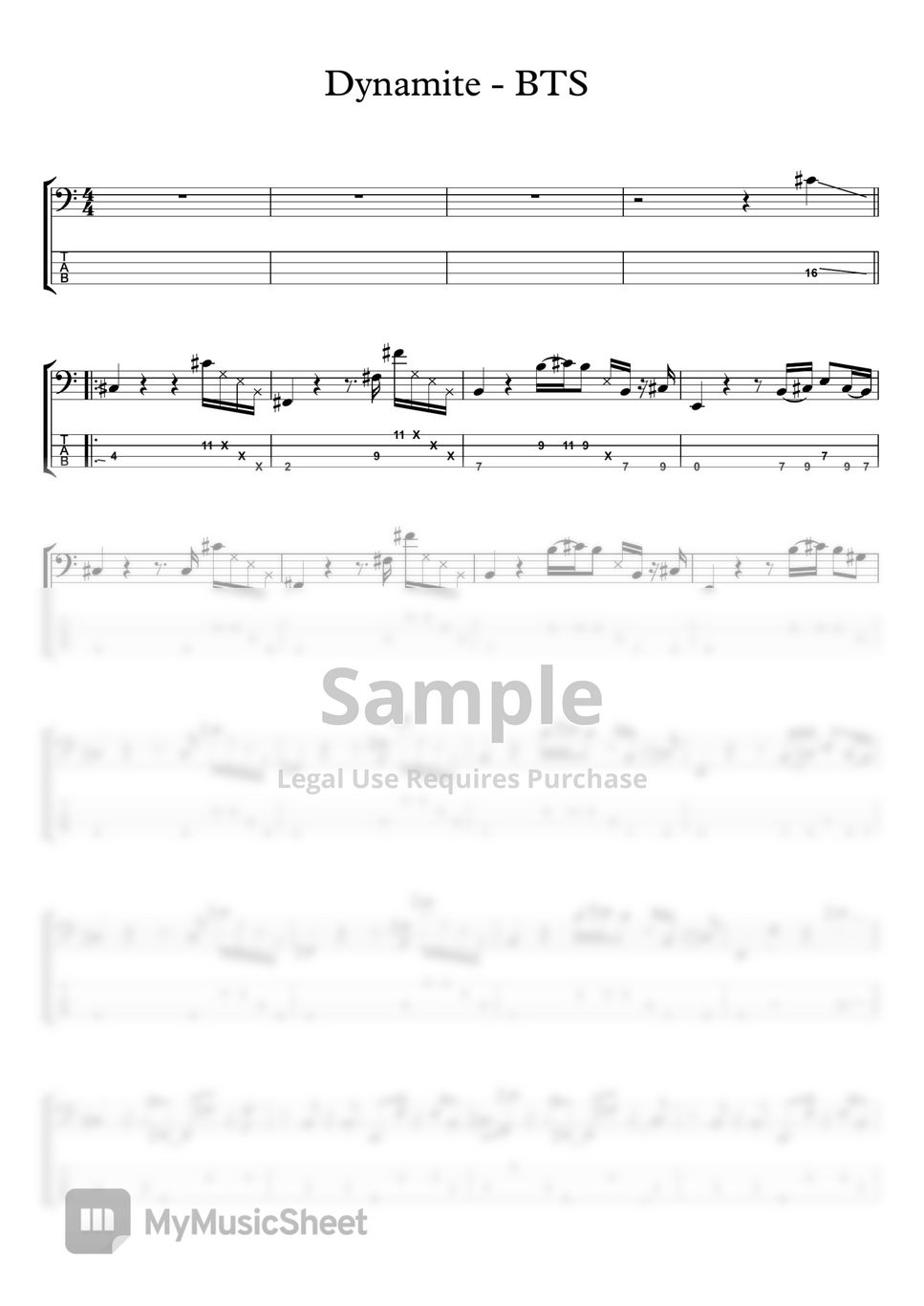 BTS - Dynamite Sheet Music by BassTabsWorld