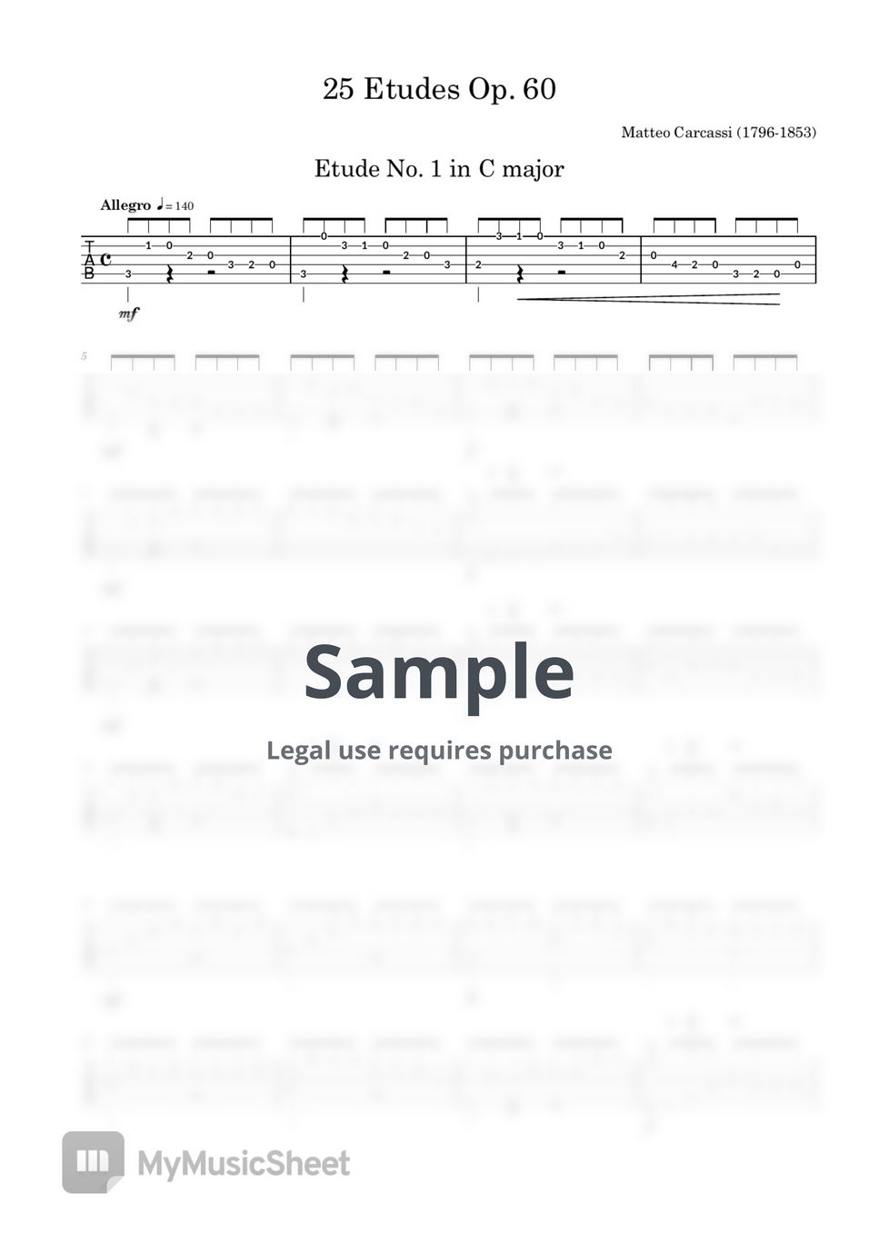 Matteo Carcassi - Etude No. 1 Sheets by Juan Carlos Felix Cordova