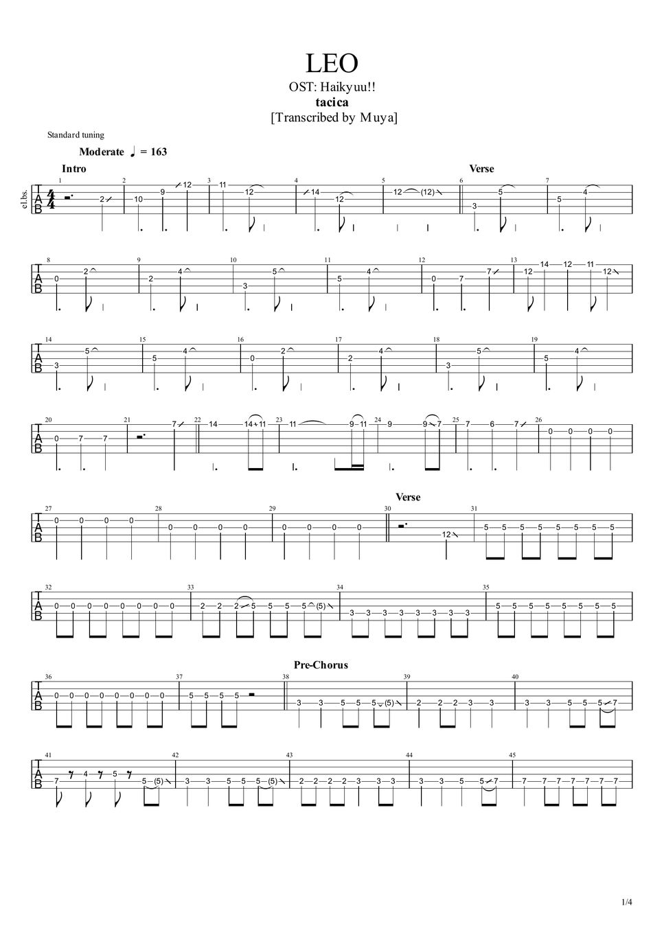 tacica - LEO (Bass TAB) Sheets by Muya